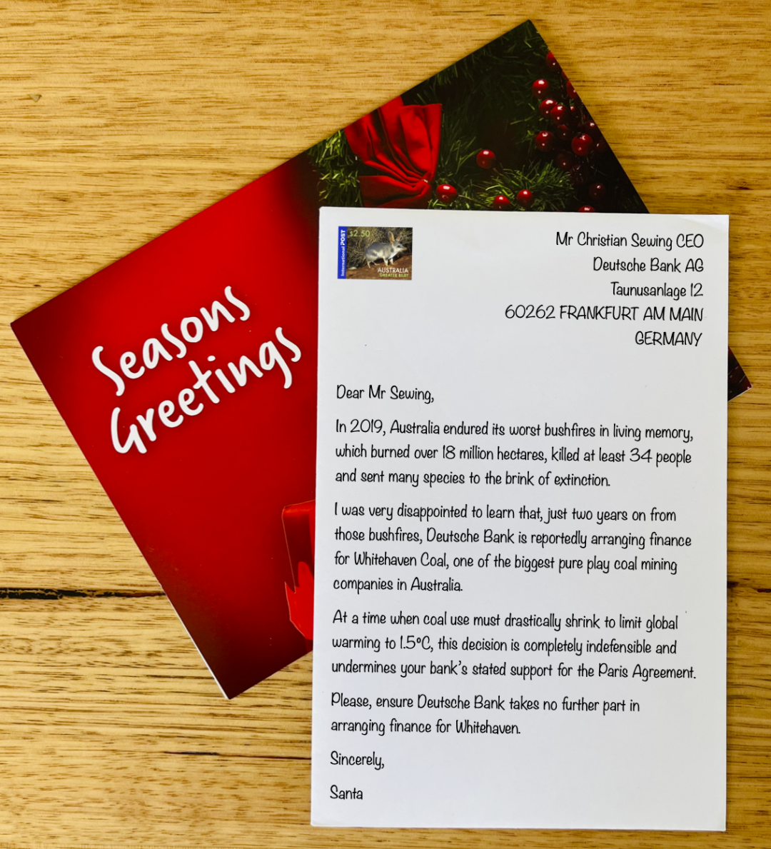 Send some Christmas cheer to Deutsche Bank's CEO! - Market Forces