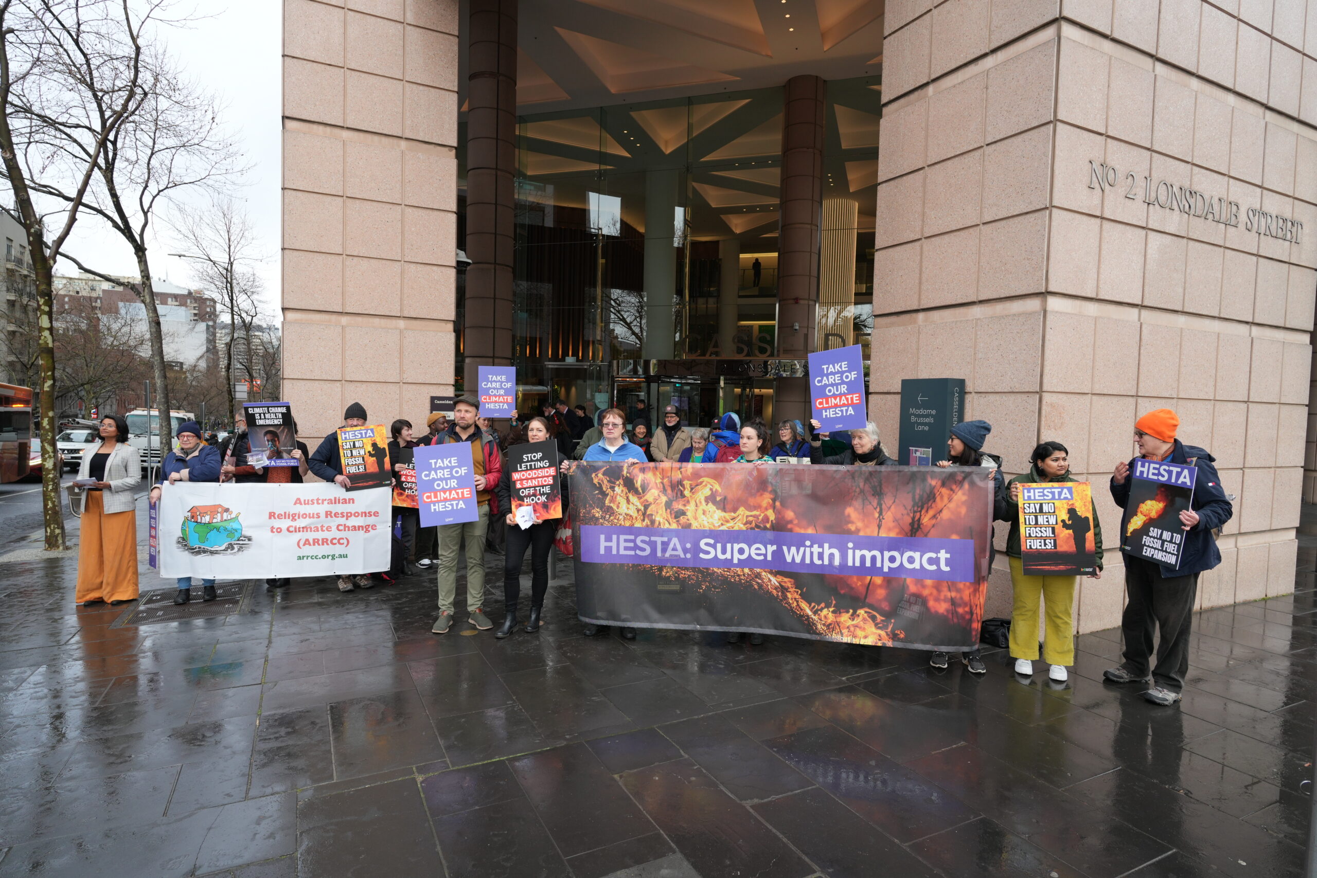 Health workers and super fund members rally, demanding HESTA rejects ...